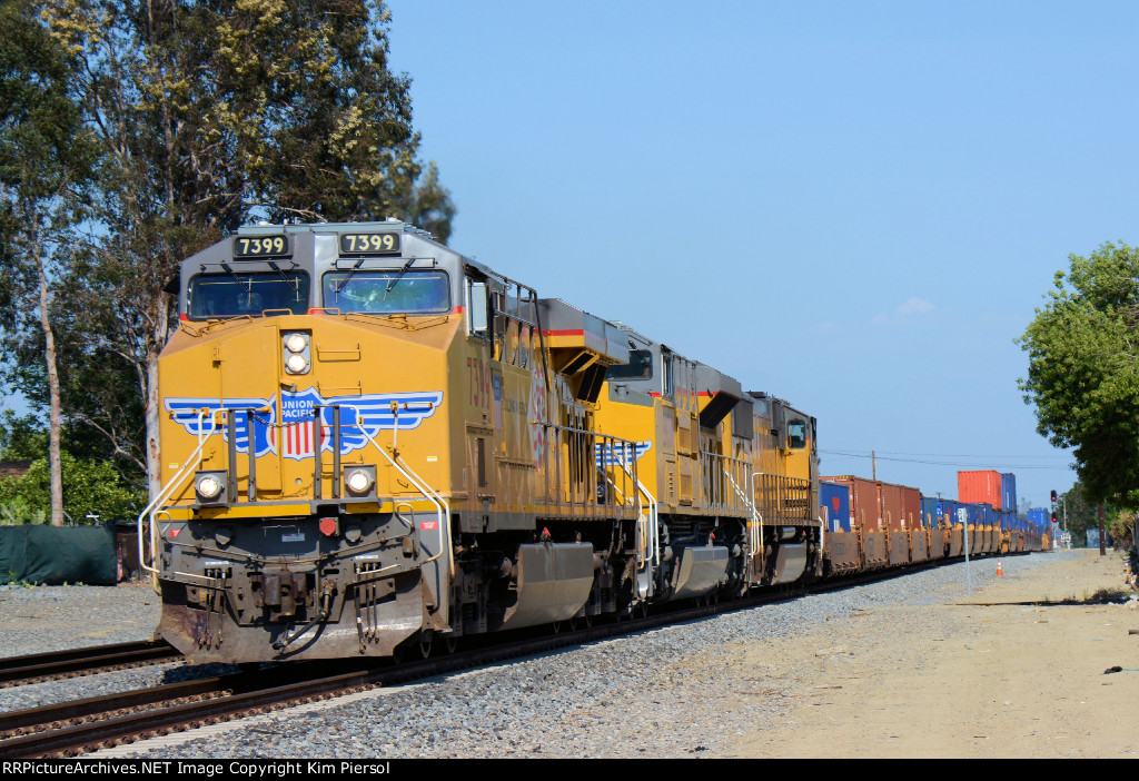 UP 7399 WB Stack Train Towards LA